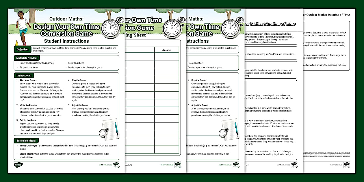 Outdoor Maths: Design Your Own Time Conversion Game - Twinkl