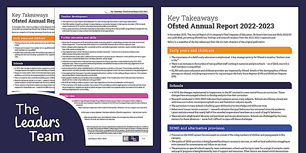 Key Takeaways: Ofsted Annual Report 2022-2023 (teacher made)