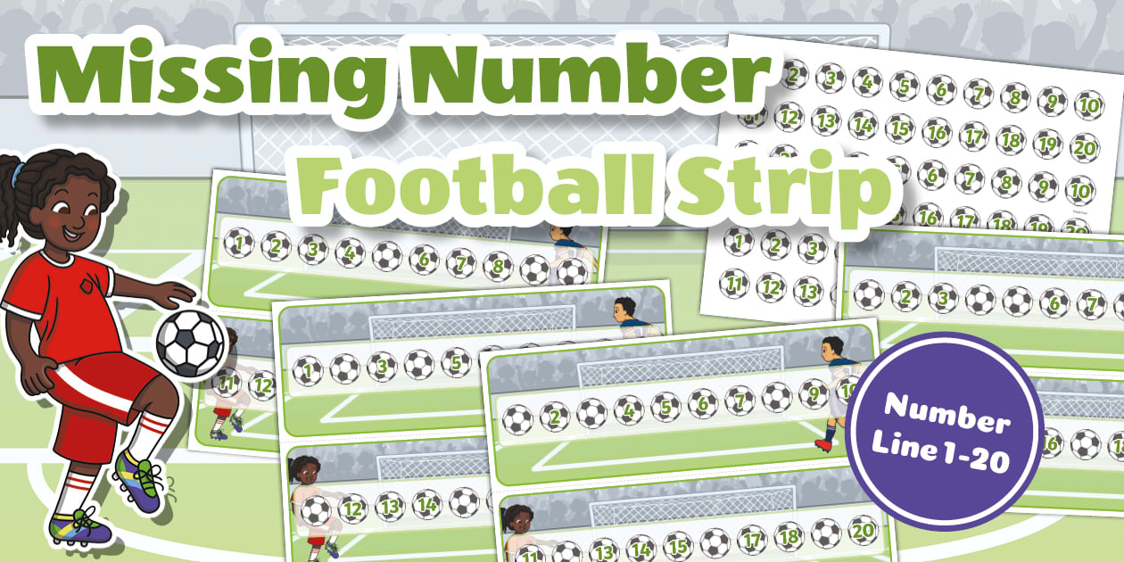 Missing Number Football Strip Number Line 1-20 - Twinkl