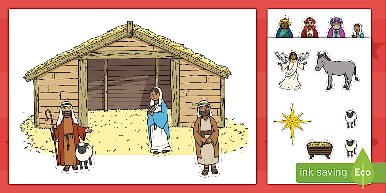 Black and White Christmas Nativity Cut and Stick Activity