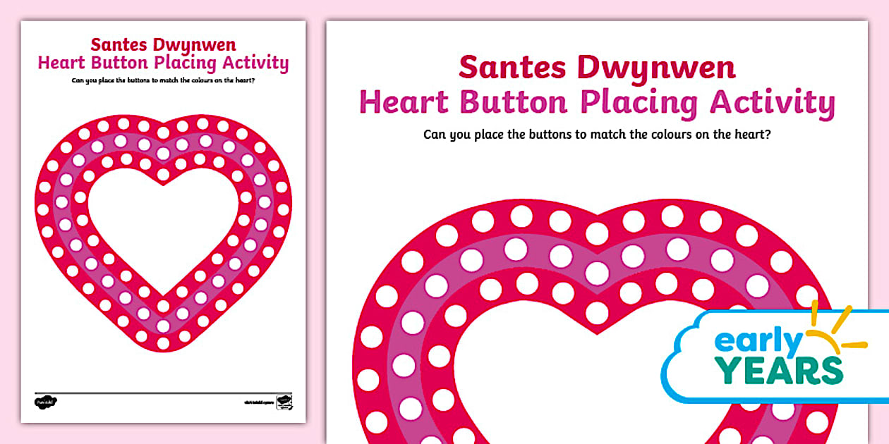 Santes Dwynwen Heart Button Placing Activity - Twinkl