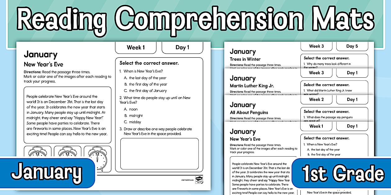 First Grade January Daily Reading Comprehension Mats
