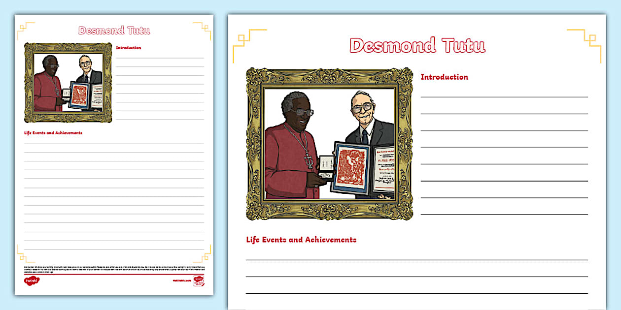 Desmond Tutu Biography Template (teacher made) - Twinkl