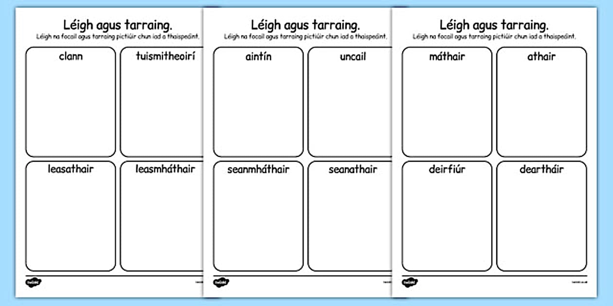 mo chlann Read and Draw Worksheet Gaeilge - Twinkl