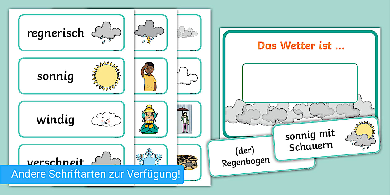 Das Wetter - Wort- und Bildkarten (teacher made) - Twinkl