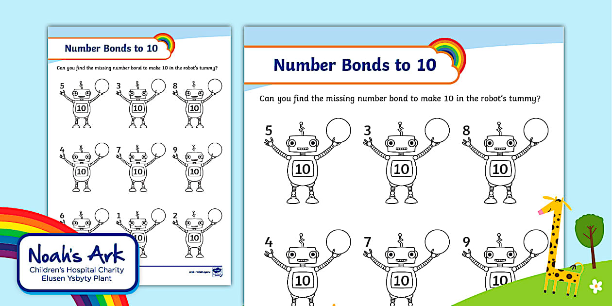 FREE! - Number Bonds to 10 Robots Activity Sheet - Twinkl