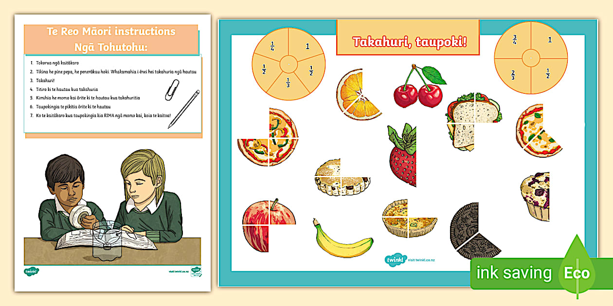 Stage 5 Fractions: Spin&cover in Te Reo Māori & English