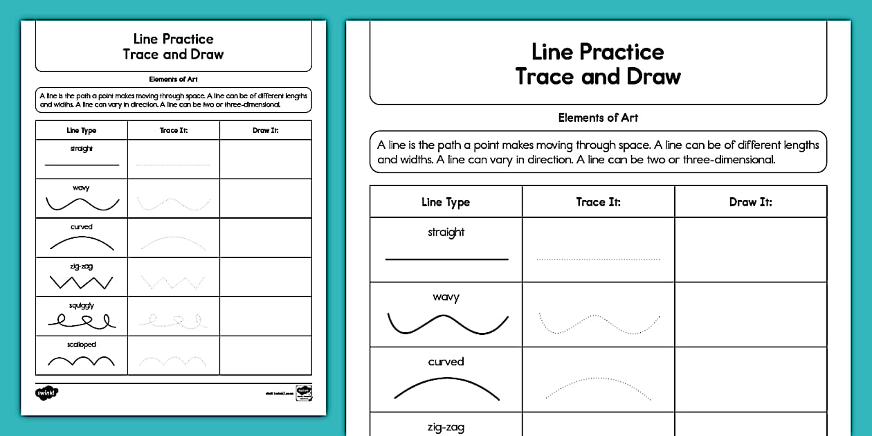 Elements of Art: Line Practice Trace and Draw Worksheet
