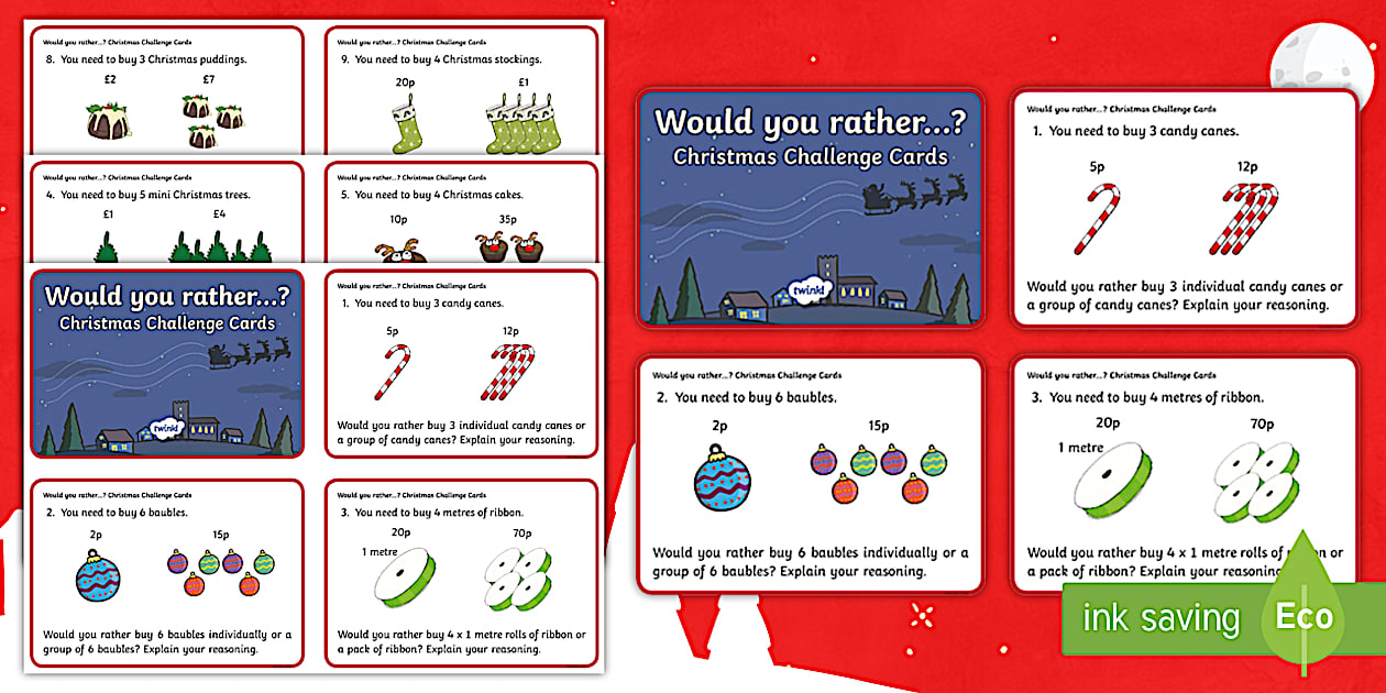 KS1 Would You Rather...? Christmas Maths Challenge Cards