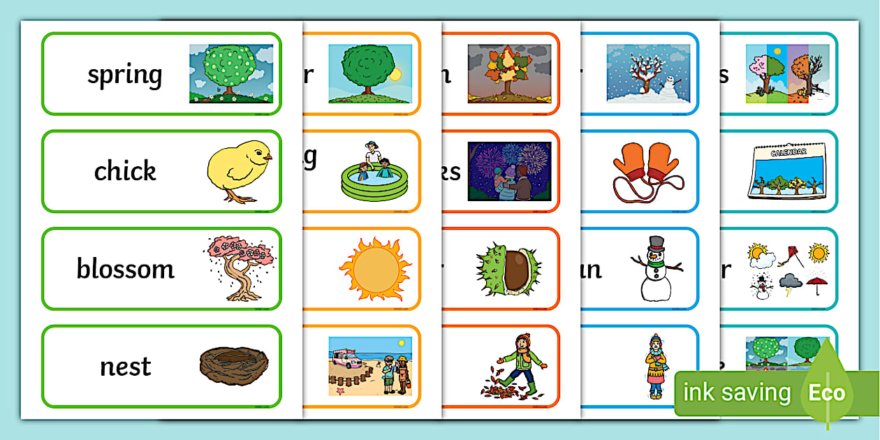 The Seasons Word Cards (teacher made) - Twinkl