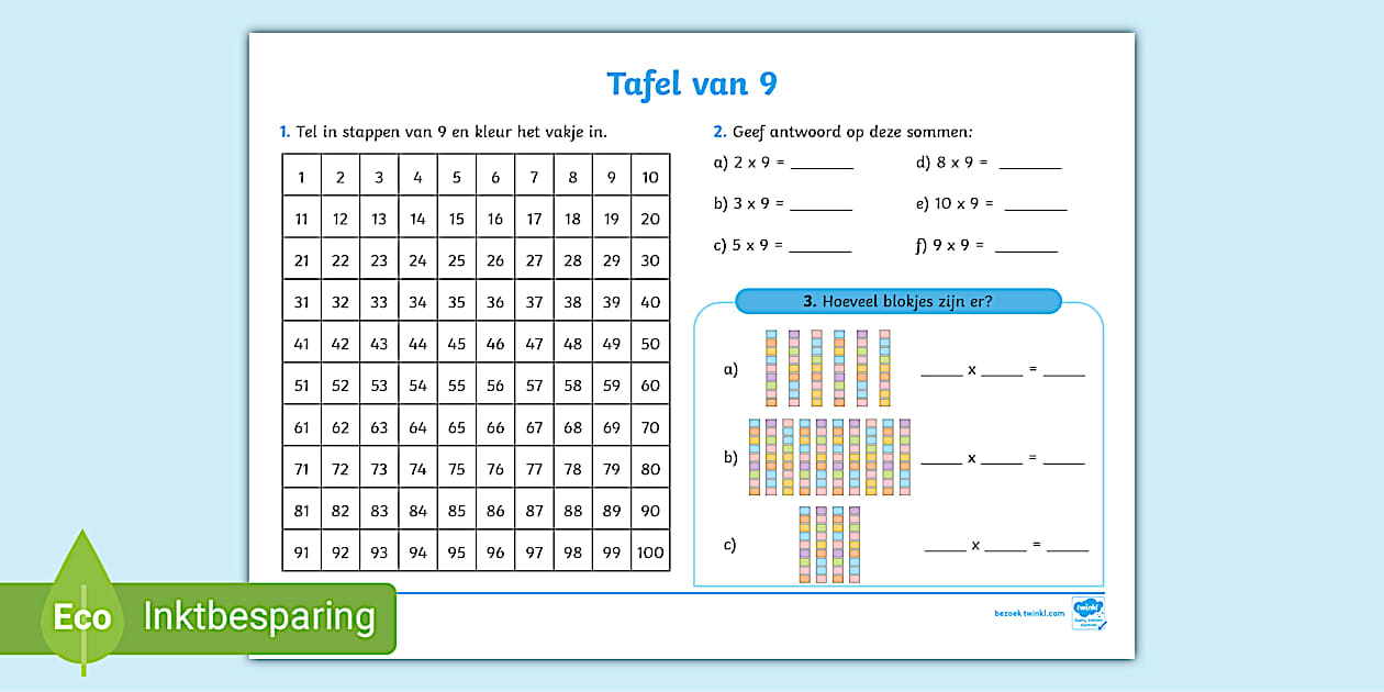 Tafel Van 9 Sommen (teacher made) - Twinkl