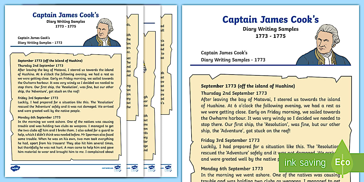 Captain Cooks Diary Writing Sample (Hecho por educadores)