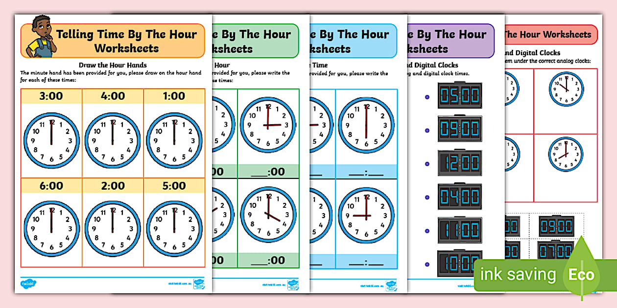 Telling Time By The Hour Worksheets (teacher made) - Twinkl