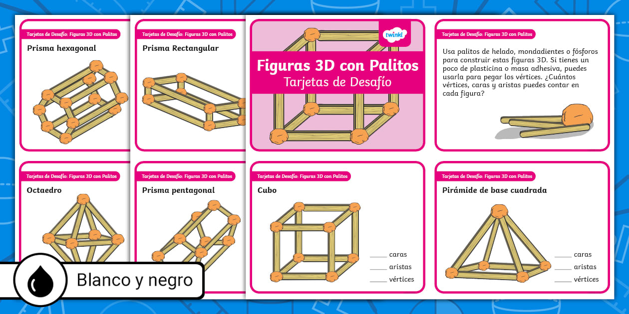 Tarjetas de Desafío: Figuras 3D con palillos - Twinkl