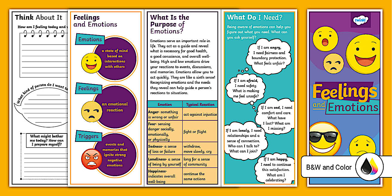 Feelings and Emotions Trifold Pamphlet for 6th-8th Grade