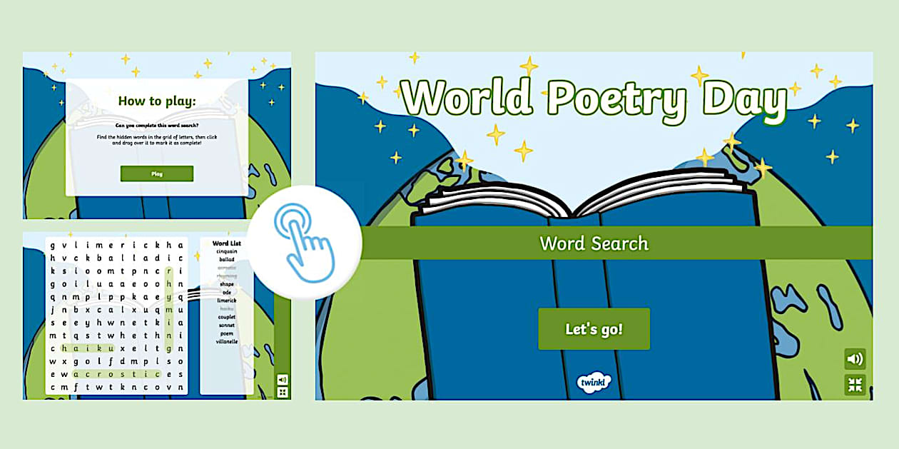 World Poetry Day Interactive Word Search - Twinkl