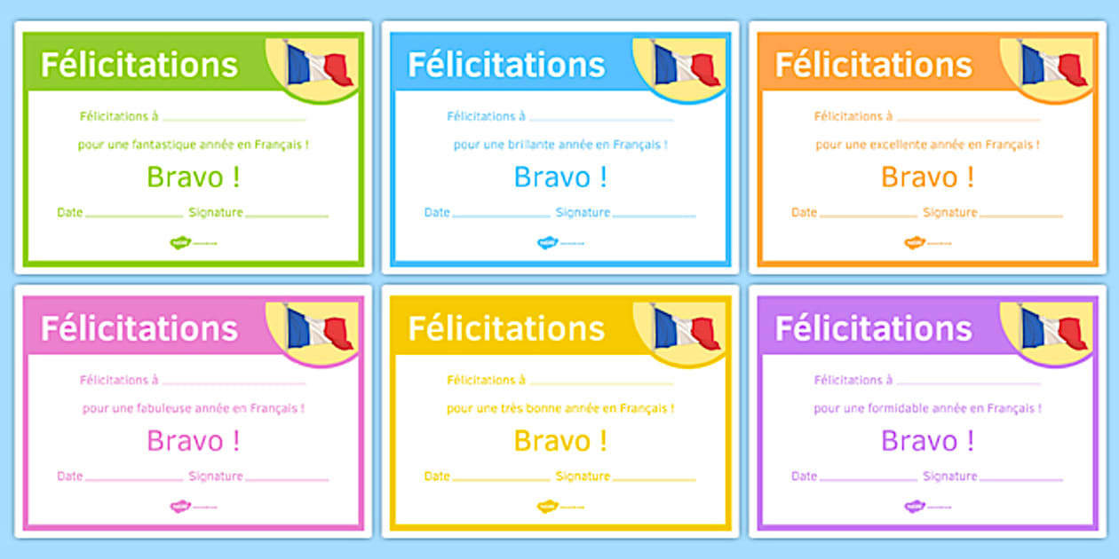 End of Year Good Year Award Certificate French