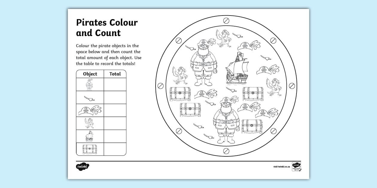 Pirates Colour and Count Worksheet (Teacher-Made) - Twinkl