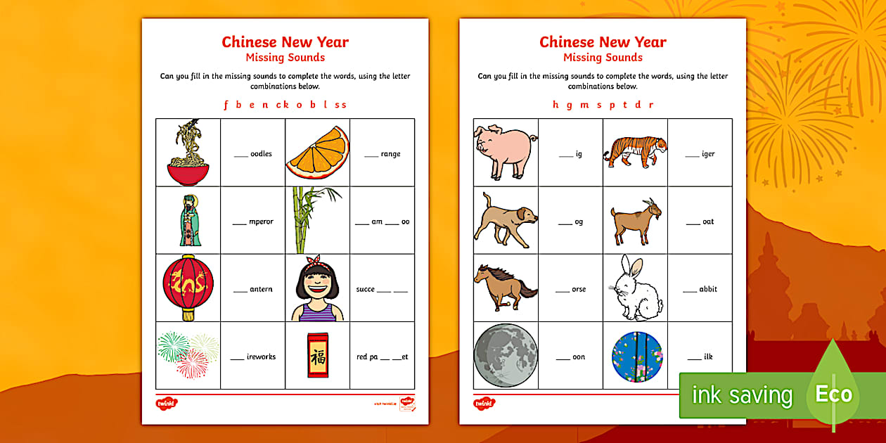 Chinese New Year Worksheet - Missing Sounds | Twinkl