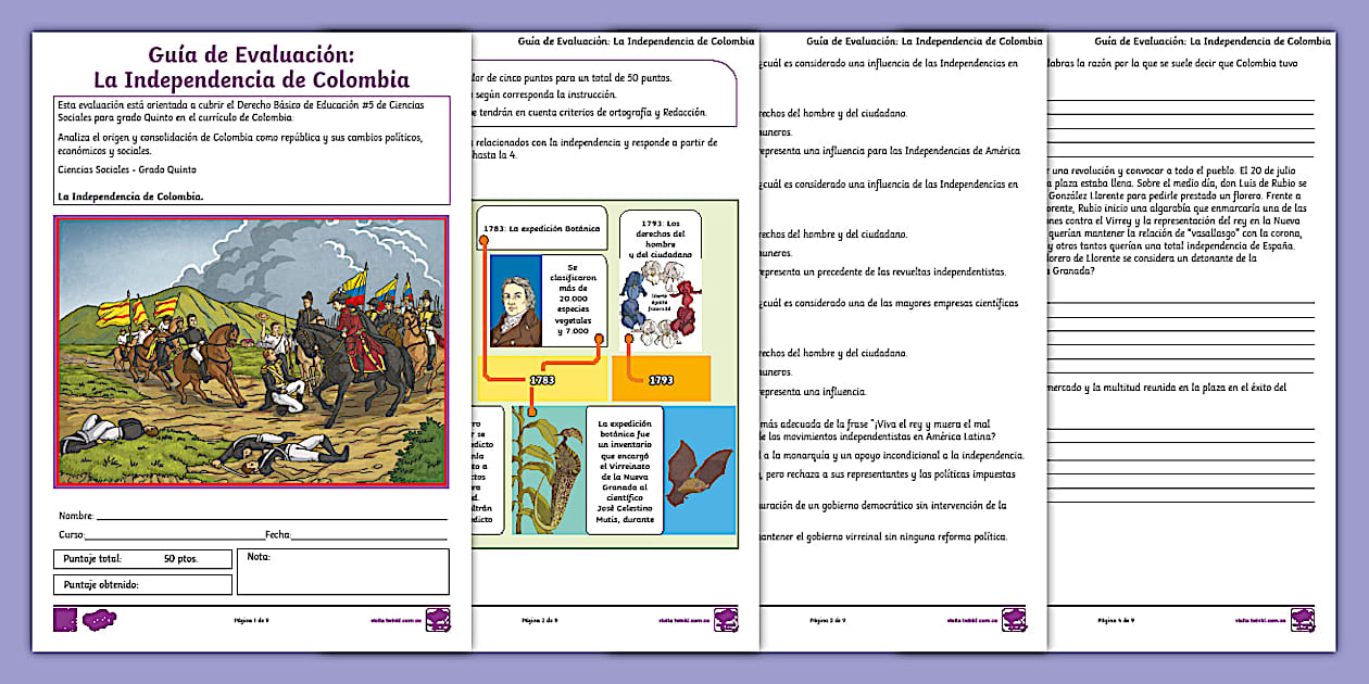 Guía de Evaluación: La Independencia de Colombia - Twinkl