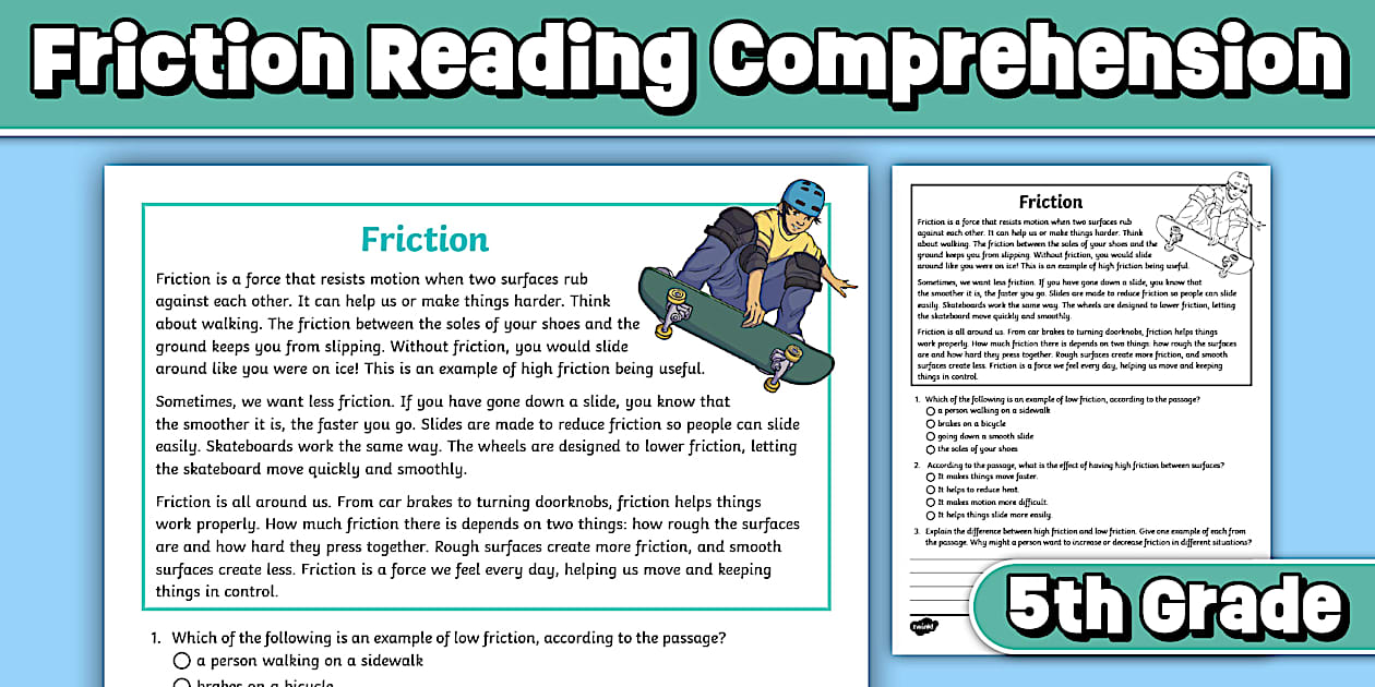 Fifth Grade Friction Reading Comprehension Worksheet