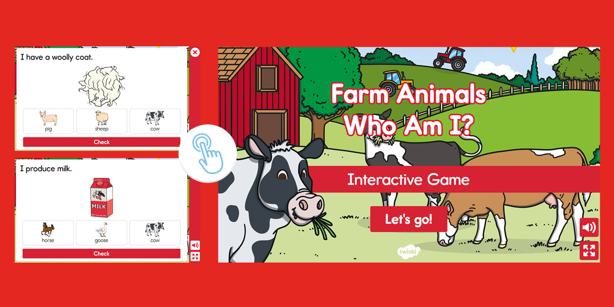 Farm Animals Who Am I? Interactive Matching Game - Twinkl