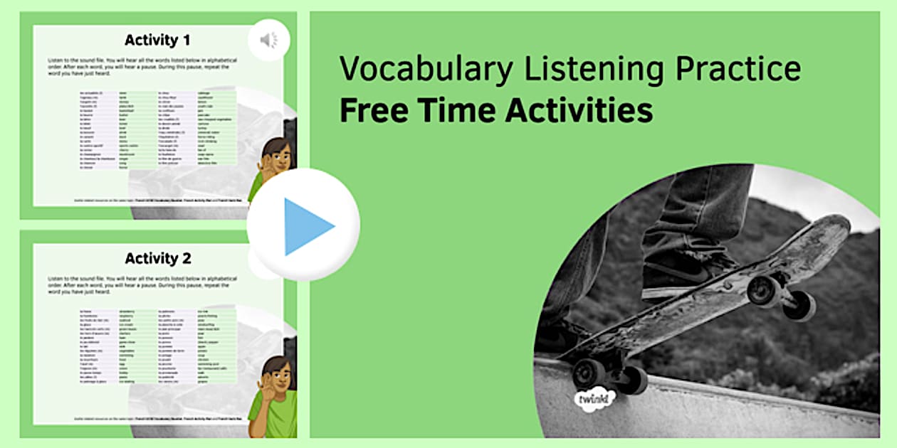 Free Time Activities Vocabulary Listening Practice PowerPoint French