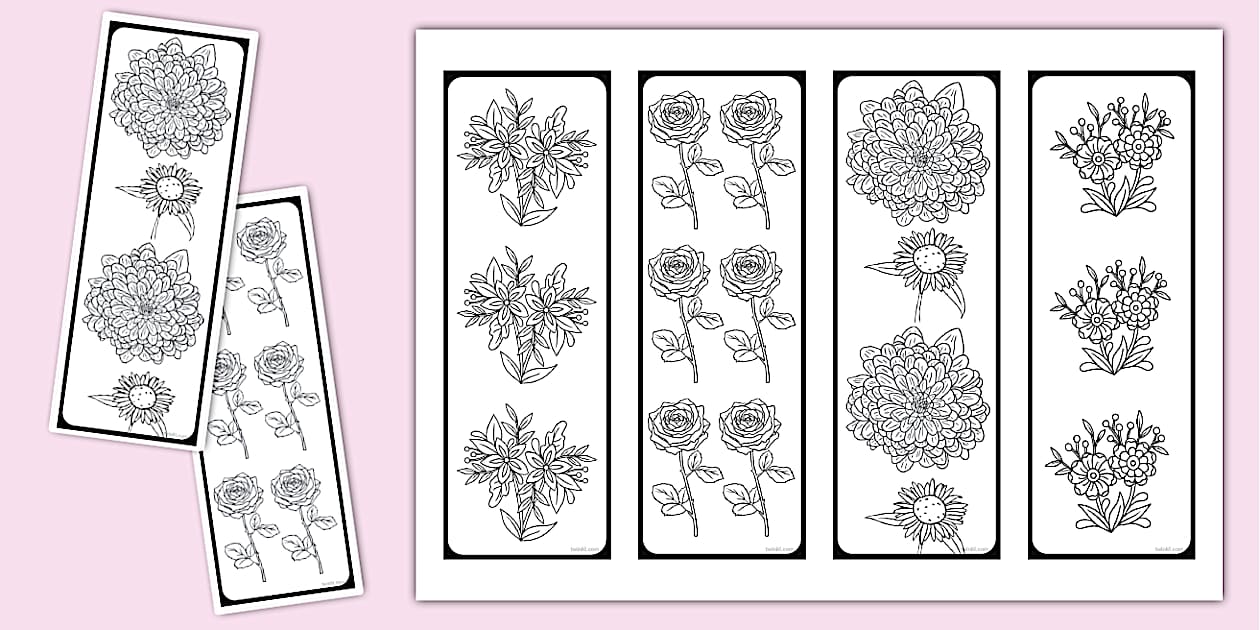Marque-page à colorier : Les fleurs (teacher made) - Twinkl