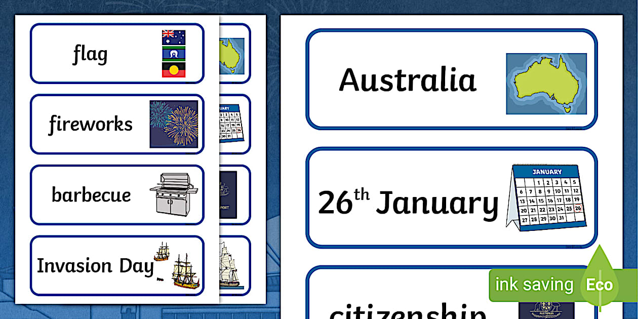 Australia Day Word Cards - Twinkl - English (teacher made)