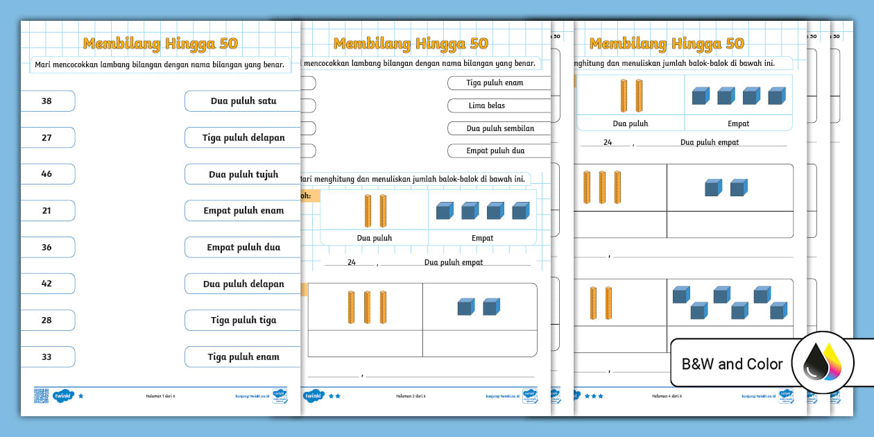 Membilang hingga 50 - Lembar Kerja Berdiferensiasi - Twinkl