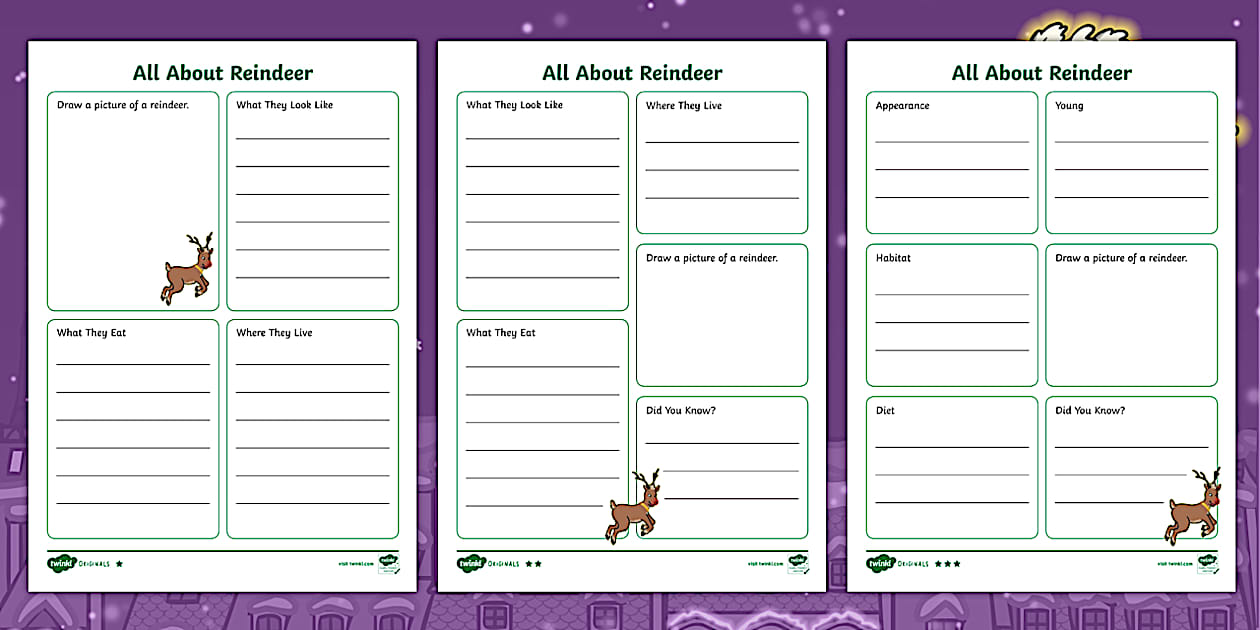 A Christmas Collar: Reindeer Fact File Writing Frames
