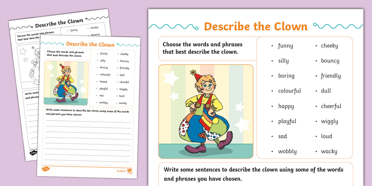 Describe the Clown Worksheet (teacher made) - Twinkl