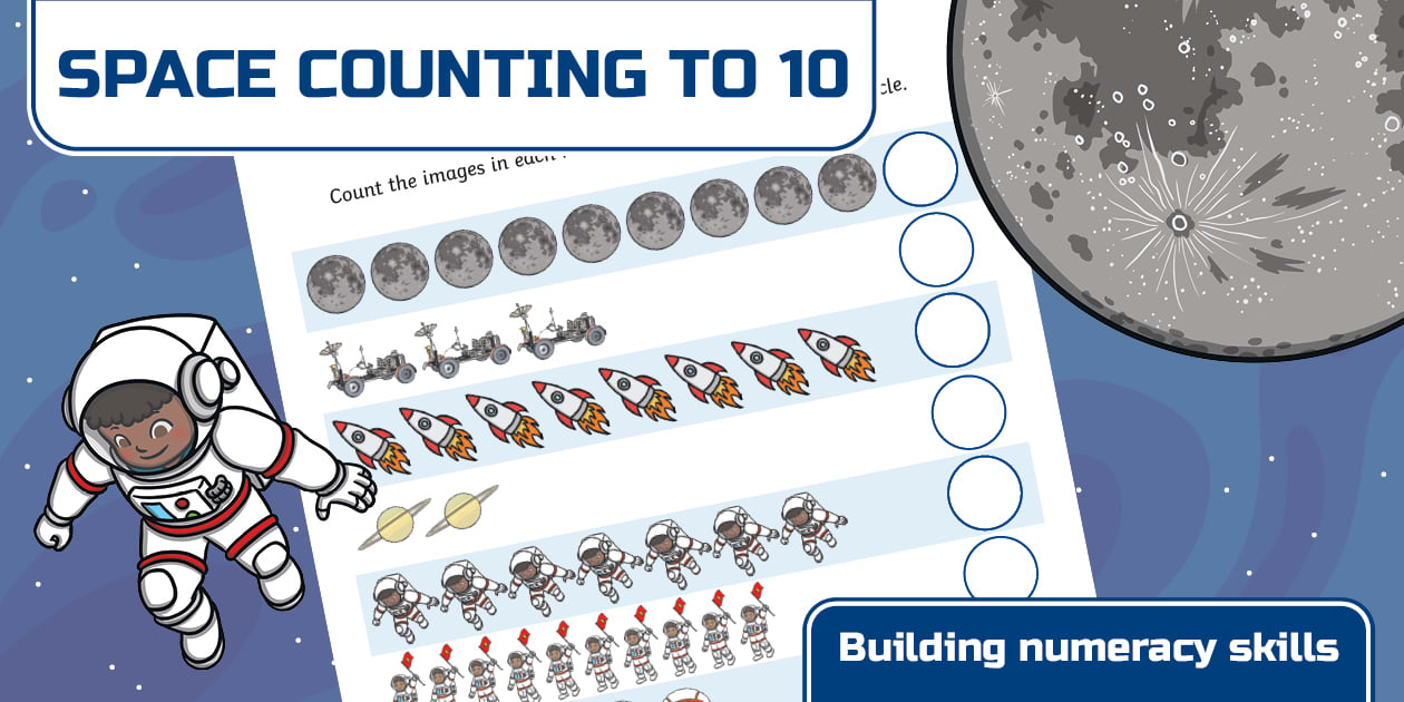 Space Counting To 10 Worksheet