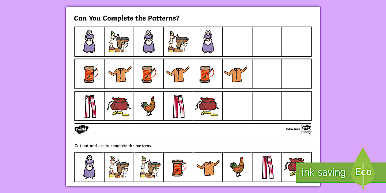 Lower Ability The Elves and the Shoemaker Complete the Pattern Worksheets