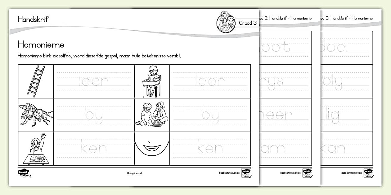 Graad 3 handskrif Homonieme (teacher made) - Twinkl