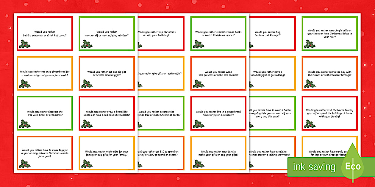 Christmas Would You Rather? Prompt Cards - Twinkl