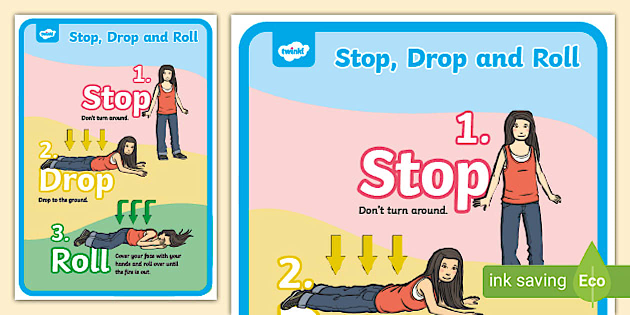 Stop, Drop and Roll Poster (professor feito) - Twinkl