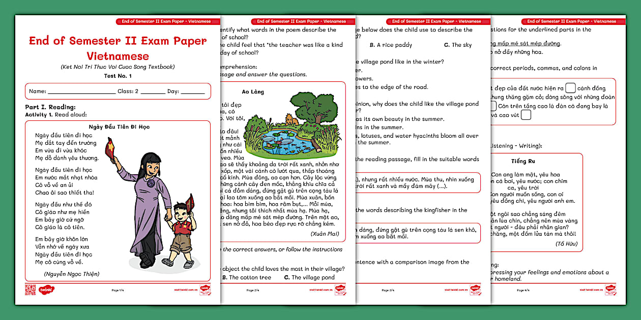 End-of-Semester II Exam Paper No. 1 - Vietnamese Subject - Grade 3 ...