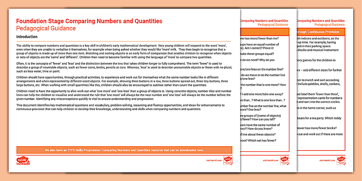 EYFS Maths Pedagogical Guidance Comparing Numbers&Quantities