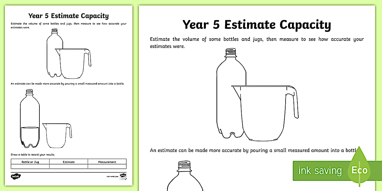 Year 5 Estimate Capacity Worksheet (teacher made) - Twinkl
