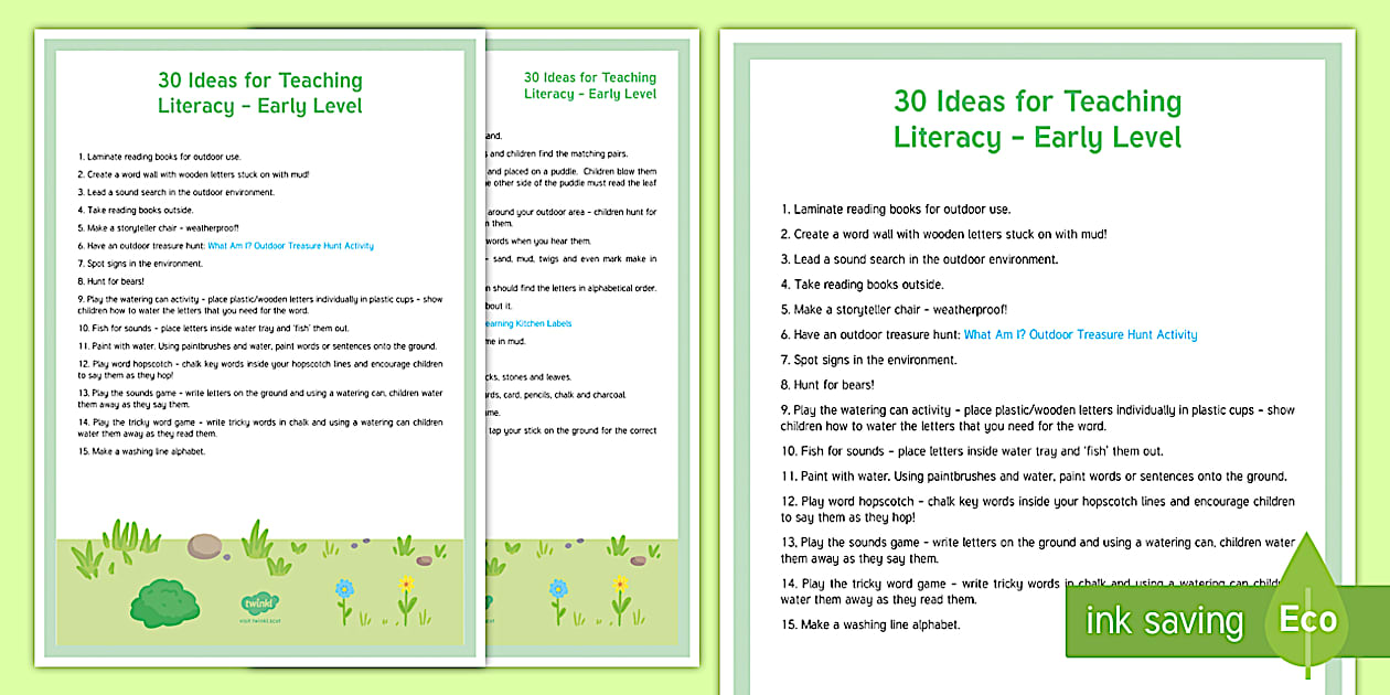 30 Outdoor Literacy Ideas Early Level Poster (teacher made)