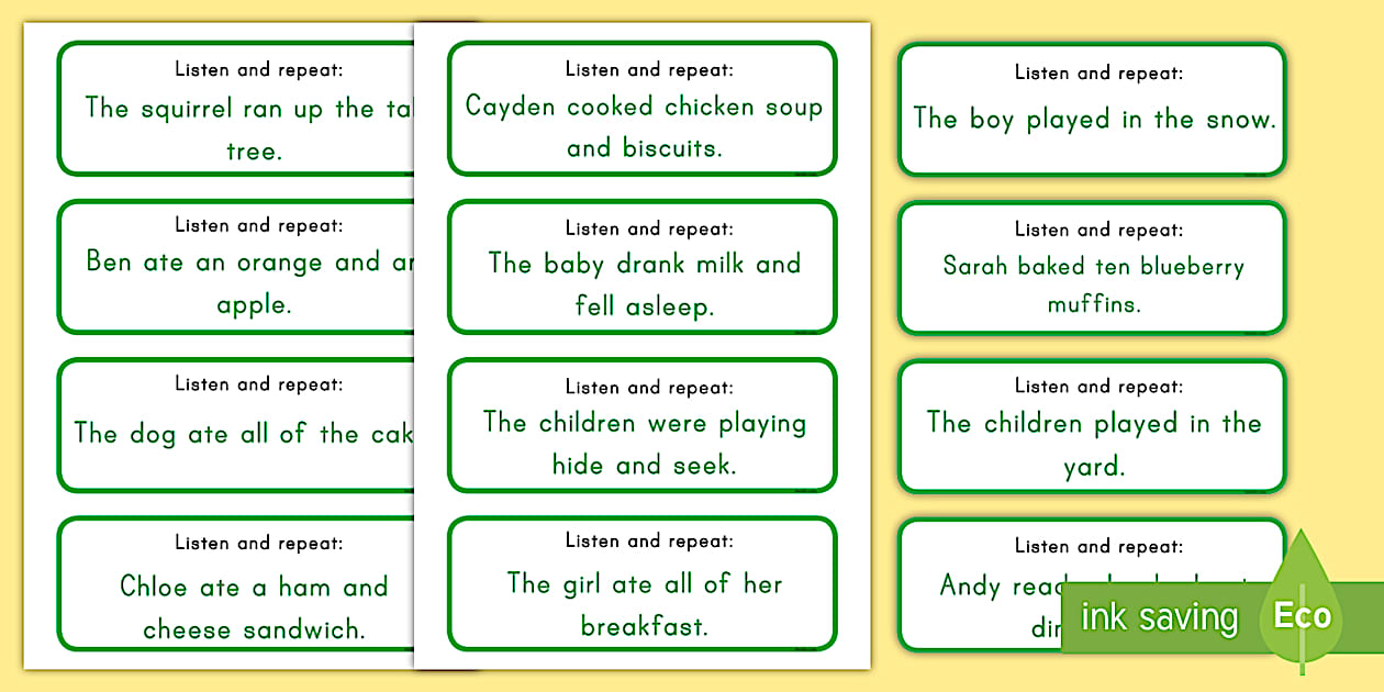 Listen and Repeat 6-7 Word Sentence Cards (teacher made)