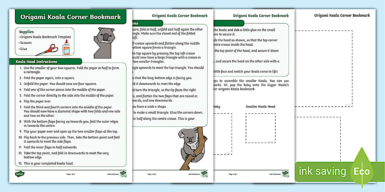 Origami Koala Bookmark Craft | Page Corner Koala Bookmark