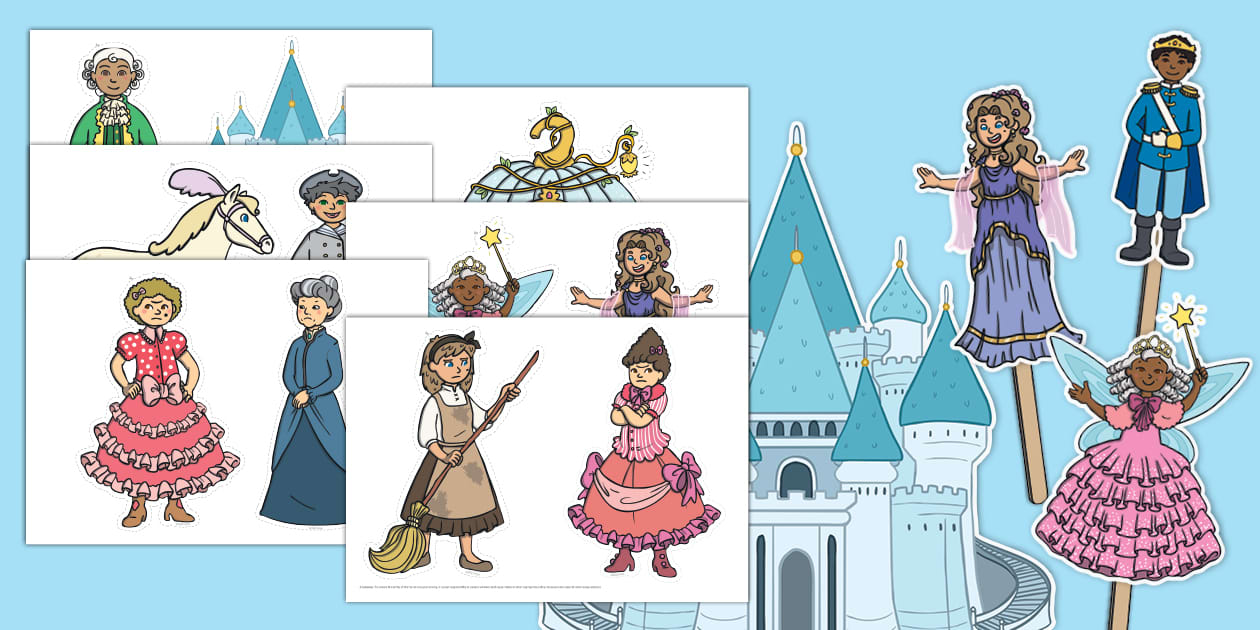 * NEW * Cinderella Stick Puppets Cut Outs (teacher made)
