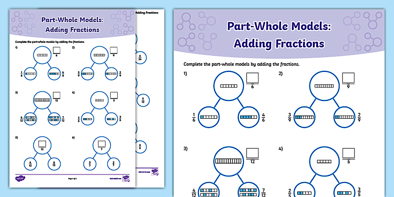 👉 Year 5 Adding Fractions Part-Whole Models Activity Sheet - Maths - KS2