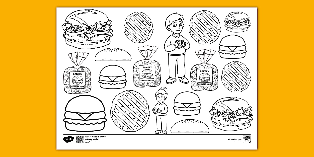 Burger Doodle Colouring Page (teacher made) - Twinkl