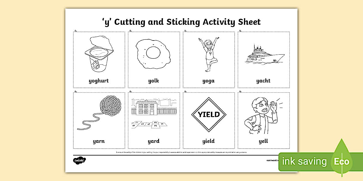 'y' Cutting and Sticking Activity (teacher made) - Twinkl