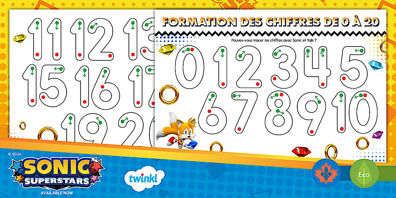 FREE! - Sonic: Sonic and Tails Number Formation 0-20 Activity French