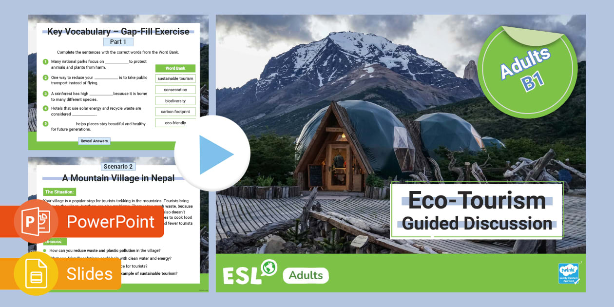 ESL Eco Tourism - Guided Discussion for Adults B1 - Twinkl