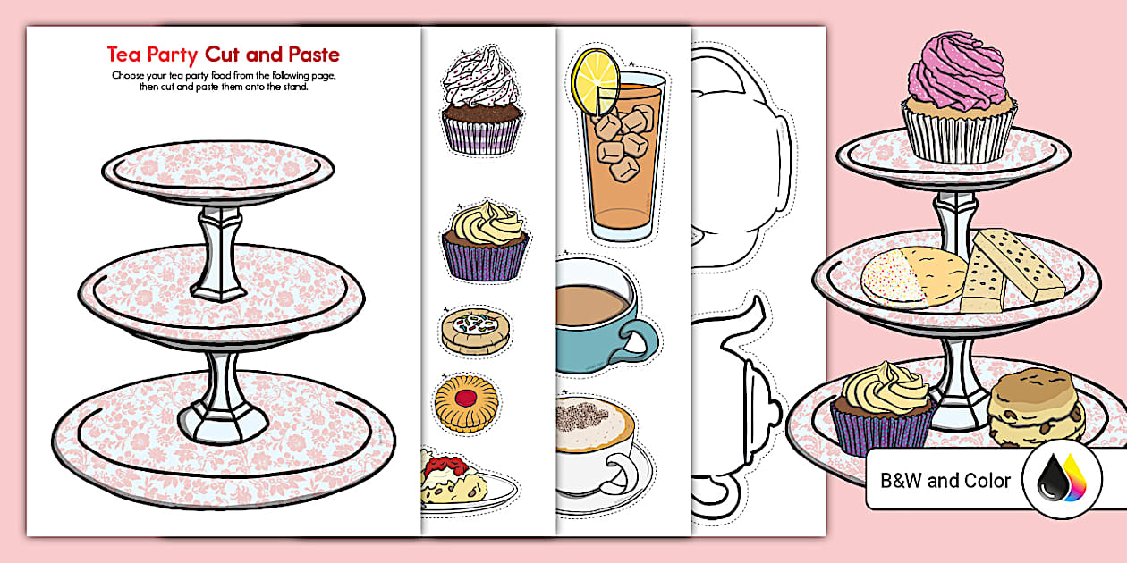 Tea Party Dramatic Play Cut and Paste Worksheet - Twinkl